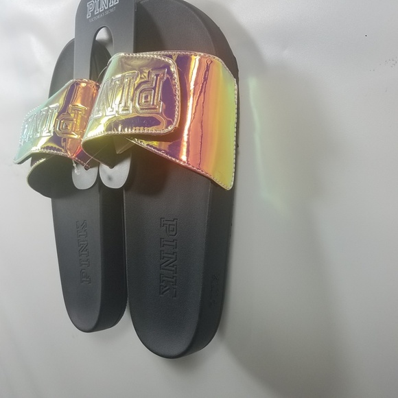 PINK Victoria's Secret | Shoes | Victorias Secret Pink Slides Metallic ...